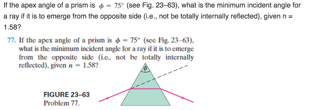 Solved If the apex angle of a prism is Phi = 75 degree (see | Chegg.com