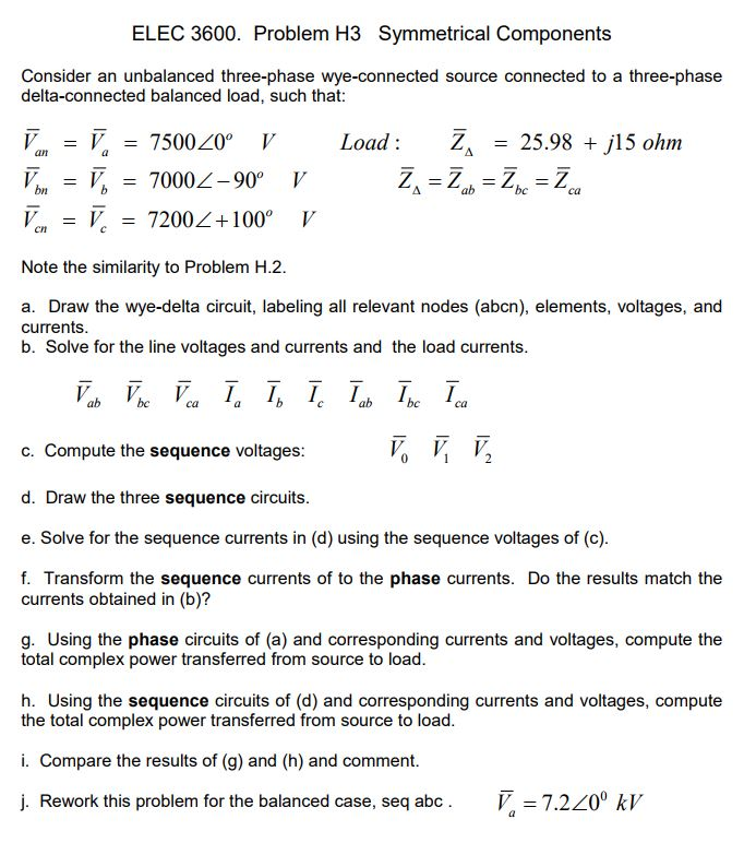 Solved Symmetrical Components Consider an unbalanced | Chegg.com