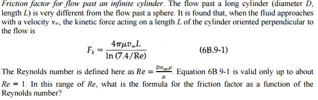 Solved Friction factor for flow past an infinite cylinder. | Chegg.com