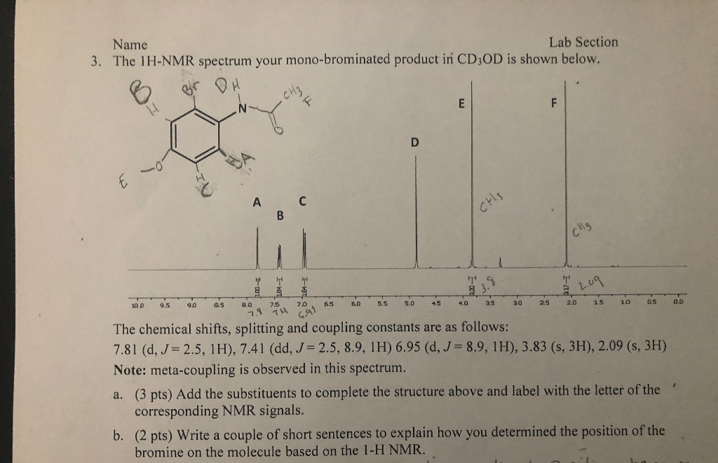 Solved Lab Section Name 3. The 1H-NMR spectrum your | Chegg.com