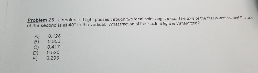 Solved Problem 25 Unpolarized light passes through two ideal | Chegg.com