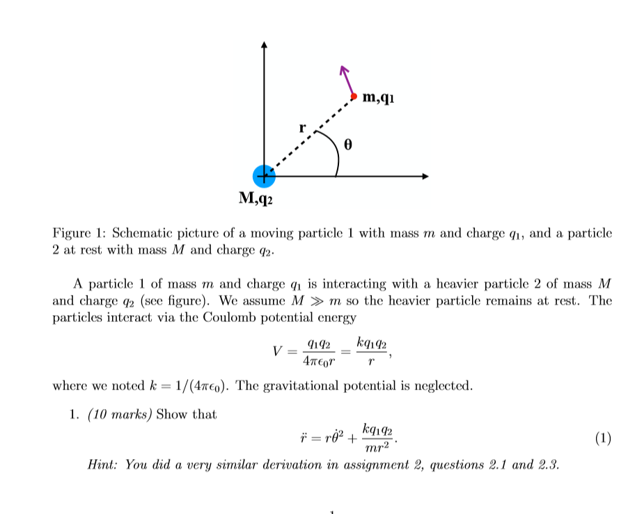 Solved M,q2 Figure 1: Schematic picture of a oving particle | Chegg.com