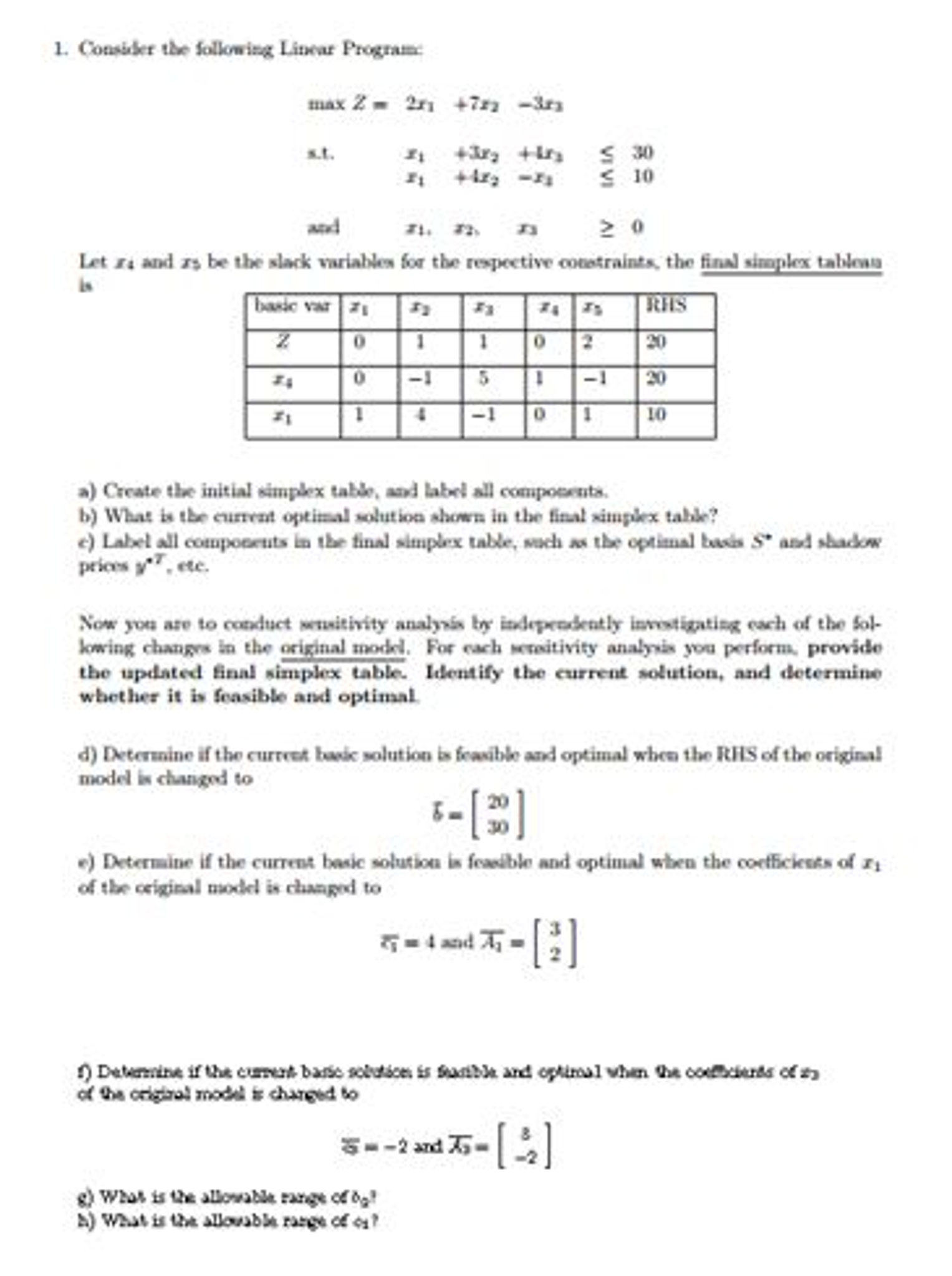 Solved Consider the following Linear Program; max Z = 2x_1 + | Chegg.com