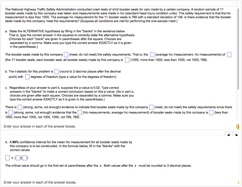 Solved The National Highway Traffic Safety Administration | Chegg.com