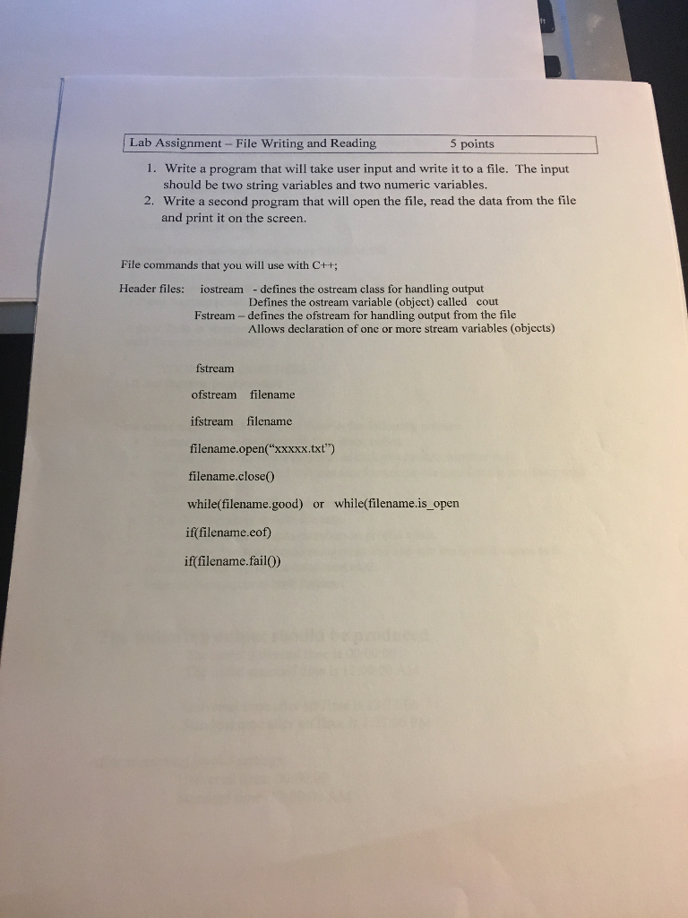 Solved Lab Assignment - File Writing and Reading 5 points 1. | Chegg.com