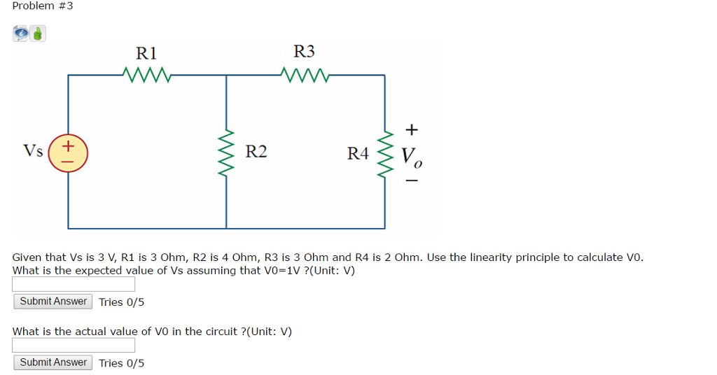 Solved Given that Vs is 3 V, R1 is 3 Ohm, R2 is 4 Ohm, R3 | Chegg.com