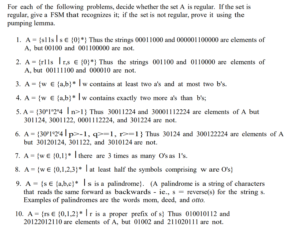 Solved For each of the following problems, decide whether | Chegg.com