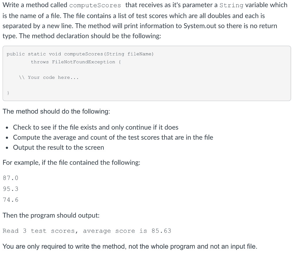 Solved Write a method called computeScores that receives as | Chegg.com