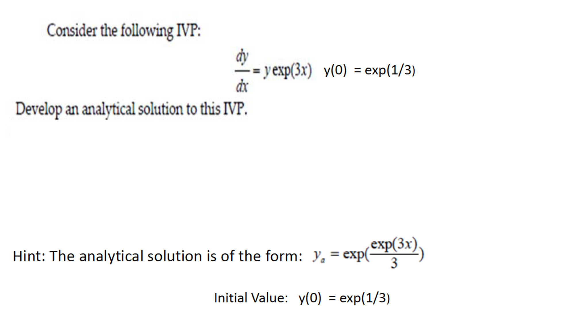 Solved Consider the following IVP: dy/dx = y exp(3x) y(0) = | Chegg.com