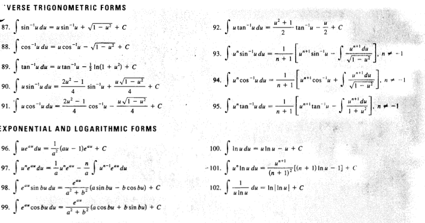 Solved TABLE OF INTEGRALS BASIC FORMS 6. sin u du -cos, u C | Chegg.com Solved TABLE OF INTEGRALS BASIC FORMS 6. sin u du -cos, u C | Chegg.com