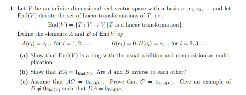 Solved 1. Let V be an infinite dimensional real vector space | Chegg.com