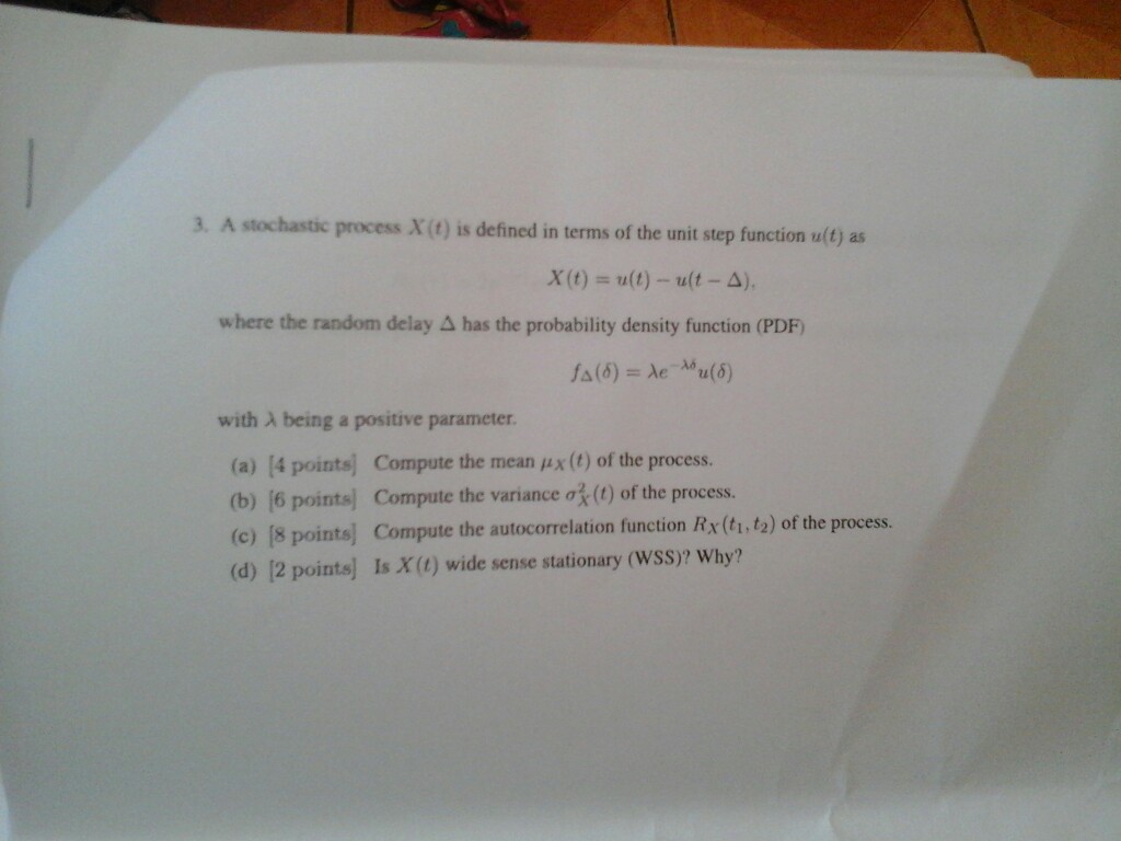 Solved A stochastic process X (t)is defined in terms of the | Chegg.com