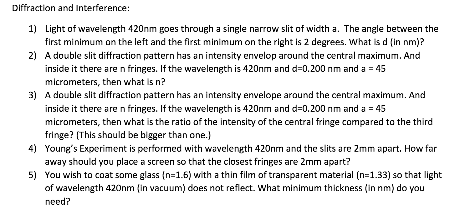 Solved Diffraction and Interference: Light of wavelength | Chegg.com