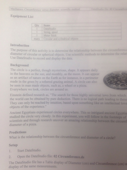 Solved Mechanics: Circumference versus diameter, scientific | Chegg.com