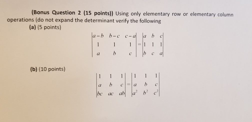 Solved Bonus Question 2 (15 points)) Using only elementary | Chegg.com