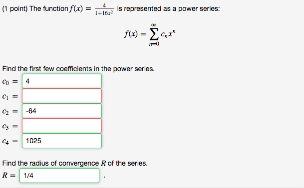 Solved (1 point) The functionf(x) is represented as a power | Chegg.com