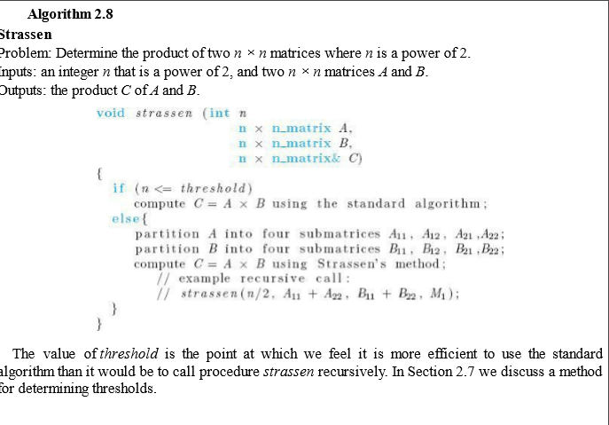 Solved Algorithm 2.8 Strassern roblem: Determine the product | Chegg.com