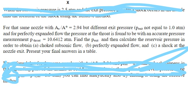 Solved For that same nozzle with A/A* 2.94 but different | Chegg.com