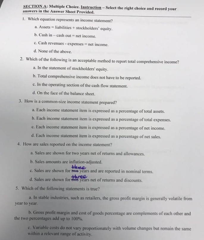 Solved SECTION A: Multiple Choice. Instruction - Select the | Chegg.com Solved SECTION A: Multiple Choice. Instruction - Select the | Chegg.com