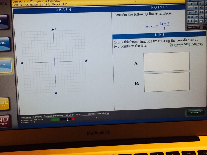 Solved Consider the following linear function a(x)= 3x-7/3 | Chegg.com