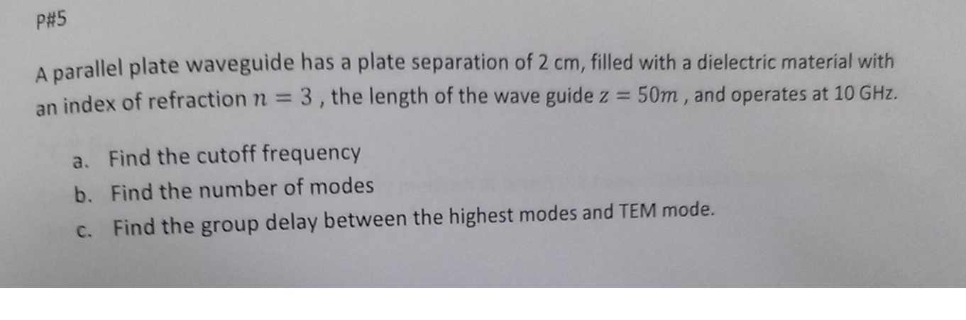 Solved A parallel plate waveguide has a plate separation of | Chegg.com
