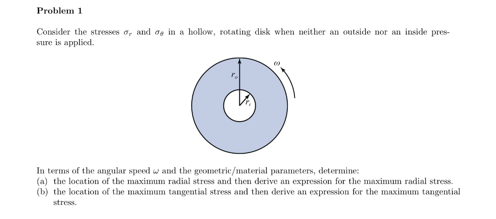 Solved Problem 1 Consider the stresses , and ?e in a hollow, | Chegg.com