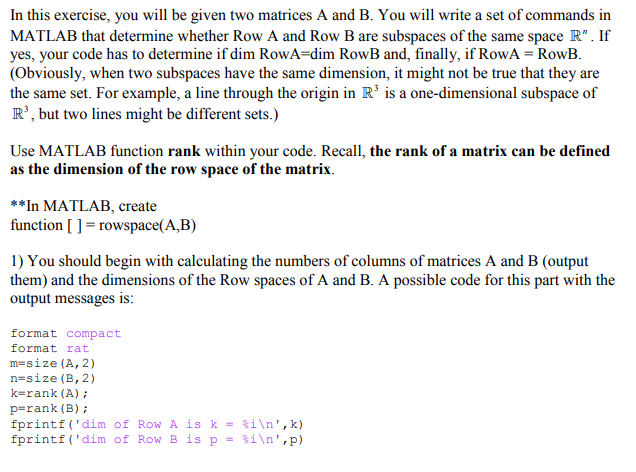 In this exercise, you will be given two matrices A | Chegg.com
