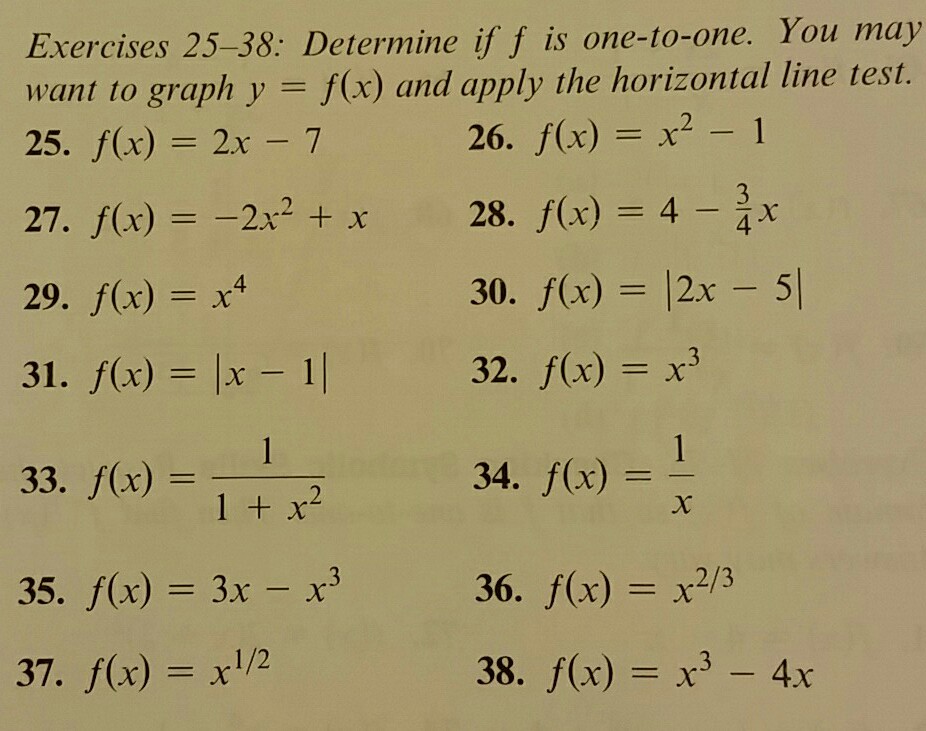 Solved Exercises 25-38: Determine if f is one-to-one. You | Chegg.com