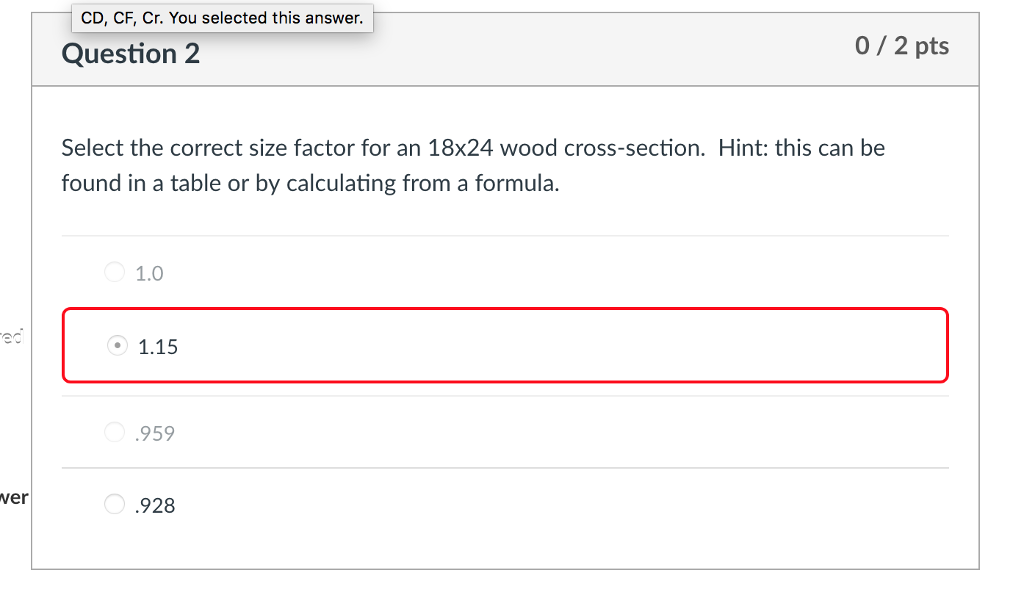 Solved CD, CF, Cr. You selected this answer. Question 2 0/ 2 | Chegg.com