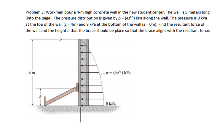 Solved Problem 3: Workmen pour a 4-m high concrete wall in | Chegg.com