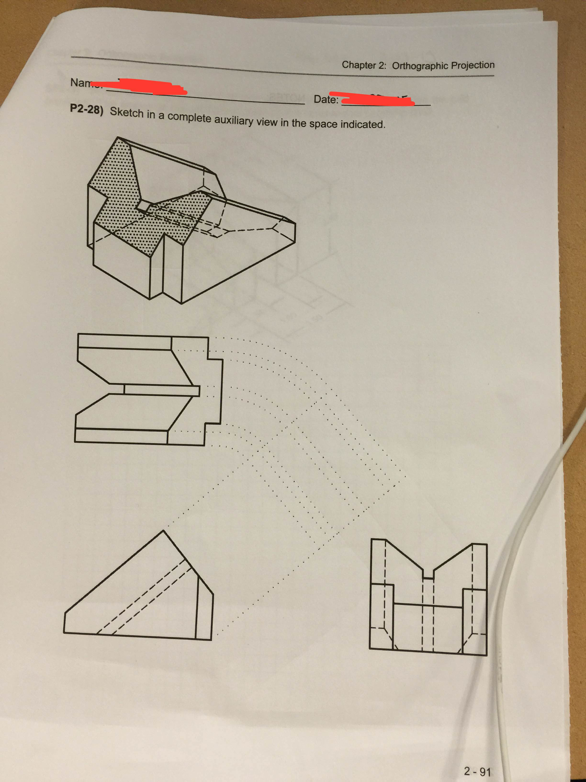 Solved Sketch in a complete auxiliary view in the space | Chegg.com