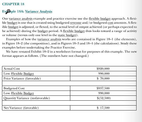 Solved CHAPTER 18 ExAple 18A: Variance Analysis Our variance | Chegg.com