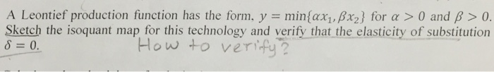 Solved A Leontief production function has the form, y = | Chegg.com