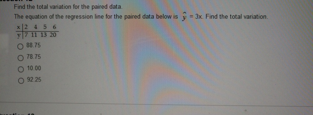 Solved Find the total variation for the paired data The | Chegg.com