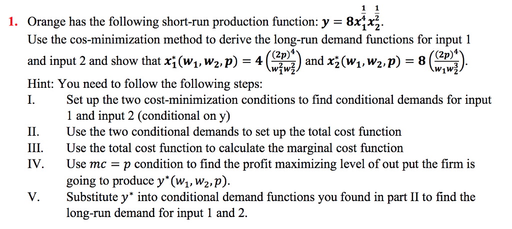 Solved 1. Orange has the following short-run production | Chegg.com