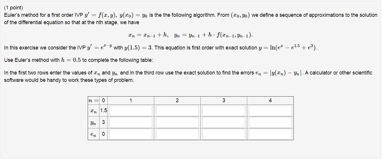 Solved Euler’s method for a first order IVP y?=f(x,y), | Chegg.com