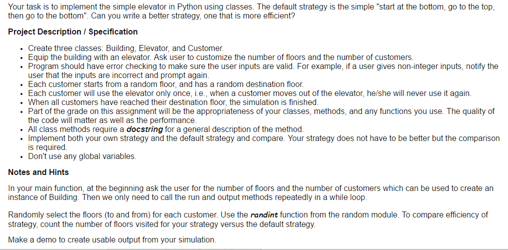 Solved Your task is to implement the simple elevator in | Chegg.com