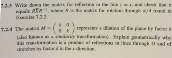 Write down the matrix for reflection in the line y = | Chegg.com
