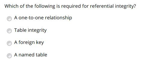 Solved Which of the following is required for referential | Chegg.com