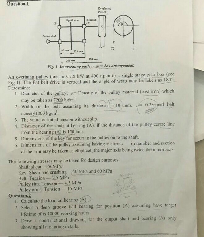 Solved Question.I Overhang Pulley Dr-60m Bearing a) Output | Chegg.com