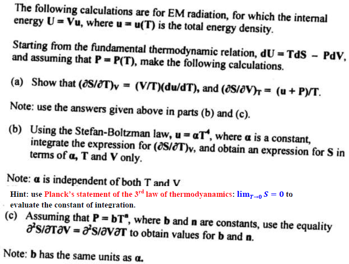 The following calculations are for EM radiation, for | Chegg.com