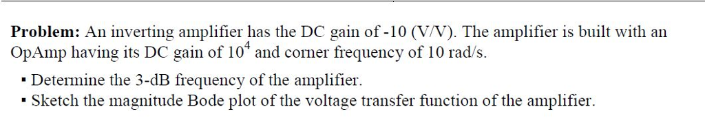 Solved Problem: An inverting amplifier has the DC gain of-10 | Chegg.com