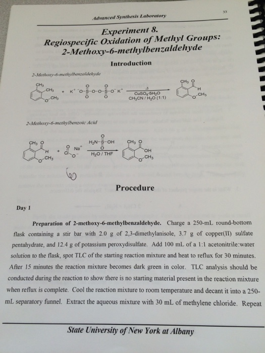 Solved Advanced Synthesis Laboratory Experiment 8. | Chegg.com