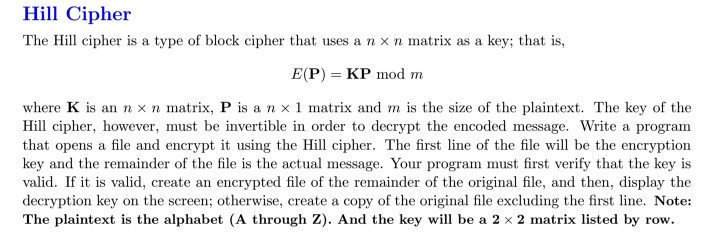 Solved Hill Cipher The Hill cipher is a type of block cipher | Chegg.com