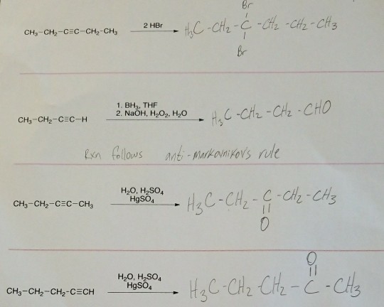 Solved 2 HBr CH3-CH2-CEC-CH2-CH3 Br 1. BH3, THF 2. NaOH, | Chegg.com