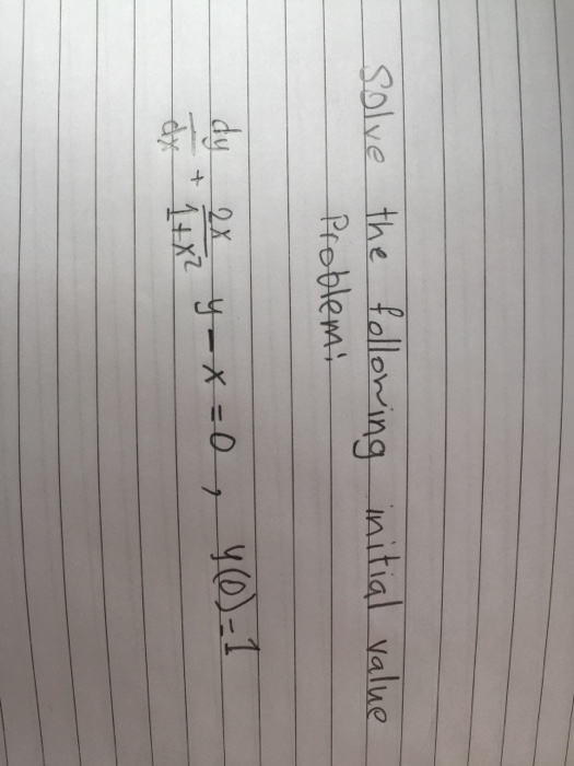 Solved Solve the following initial value problem: dy/dx + | Chegg.com