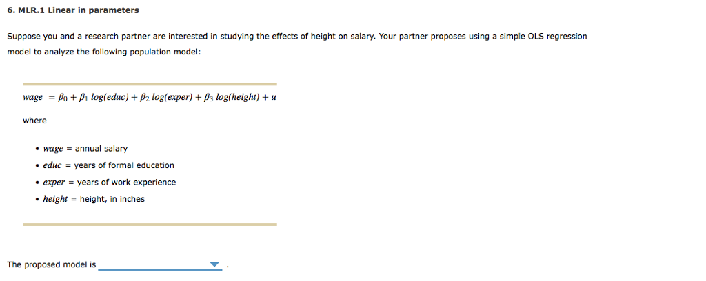 Solved 6. MLR.1 Linear in parameters Suppose you and a | Chegg.com