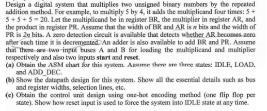 Design a digital system that multiplies two unsigned | Chegg.com