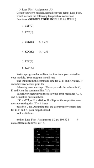 Solved Create your own module, named convert temp Last | Chegg.com