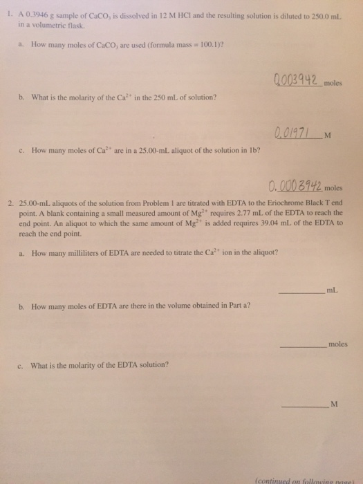 Solved A 0.3946 g sample of CaCO_3 is dissolved in 12 M HCI | Chegg.com